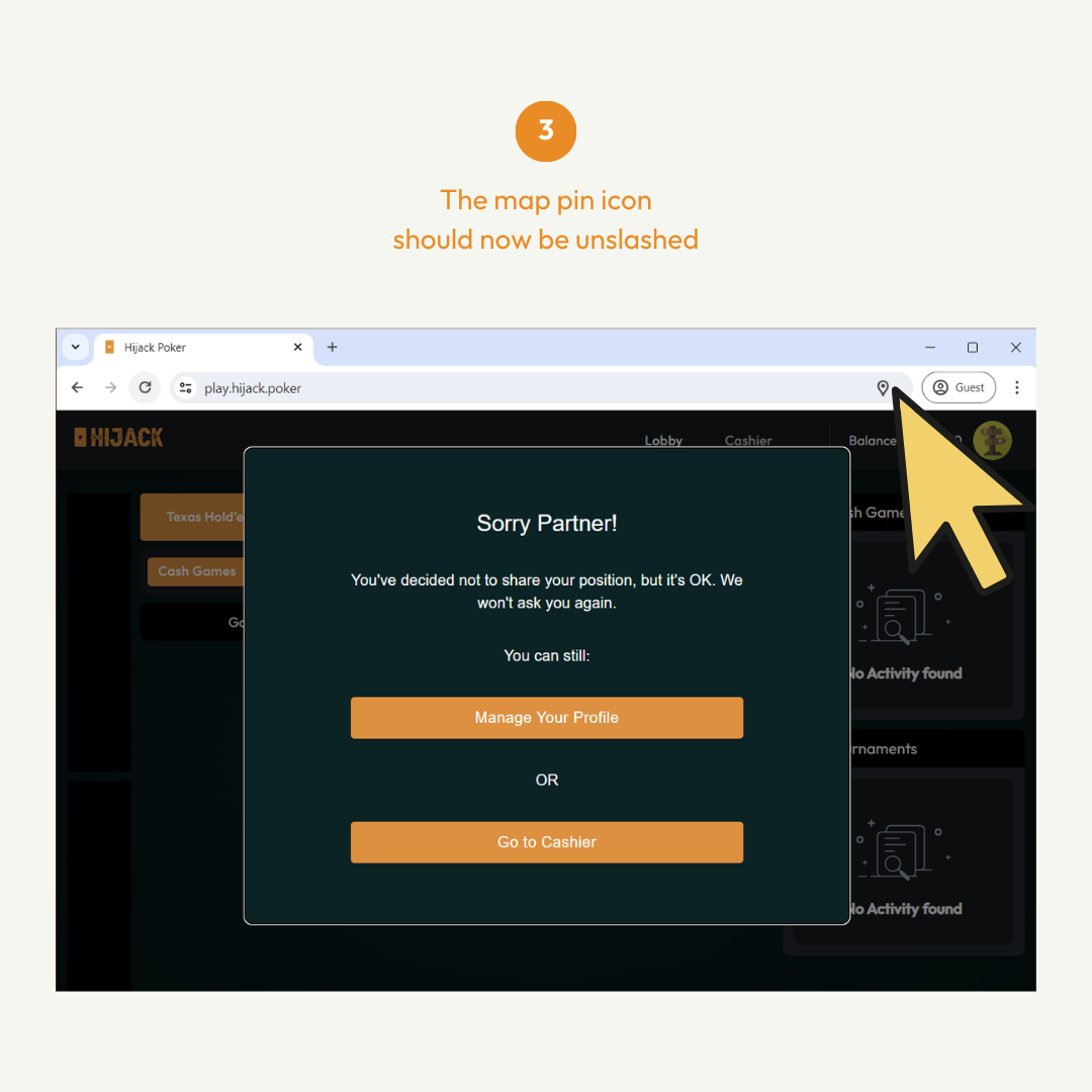 How to Re-enable Location Services for Hijack Poker on Web Browsers