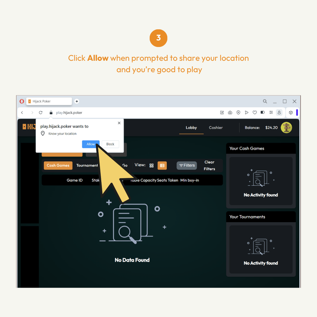 How to Re-enable Location Services for Hijack Poker on Web Browsers